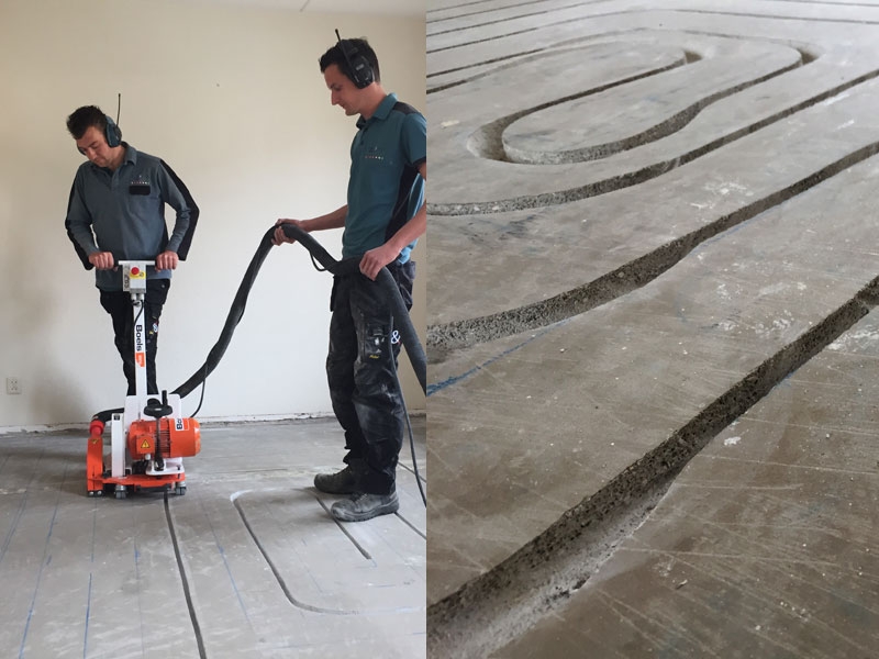 Vloerverwarming bestaande woning door frezen slakkenhuispatroon in ...